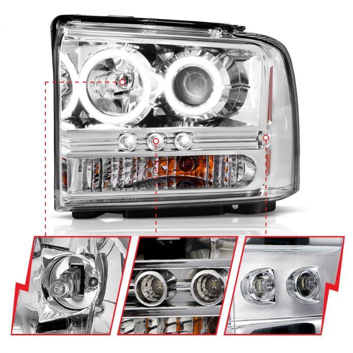 Anzo 111118 LED Headlights Chrome CCFL Halo Projector