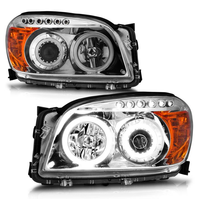 TOYOTA RAV 4 06 08 PROJECTOR HEADLIGHTS CHROME W RX HALO