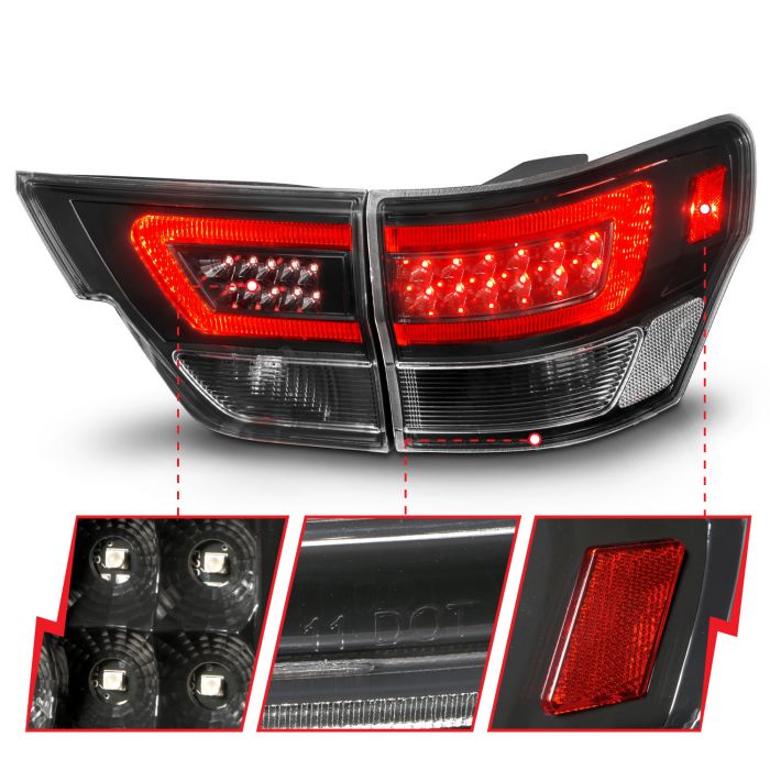 JEEP GRAND CHEROKEE 11 13 LED LIGHT BAR TAIL LIGHTS 4PCS BLACK CLEAR LENS